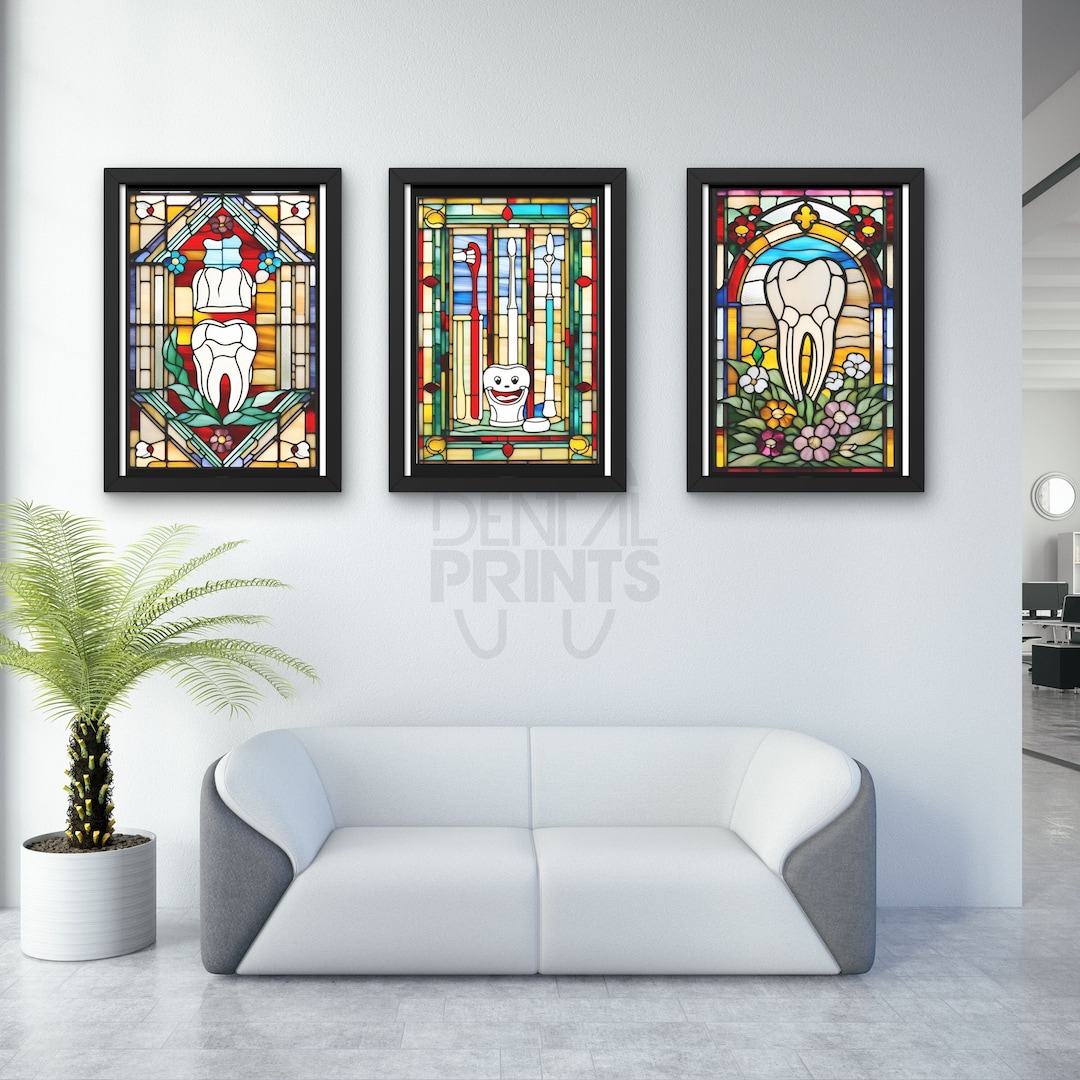 Great Gift for Dentist, 3-piece Stained Glass Style Dental Wall Art ...