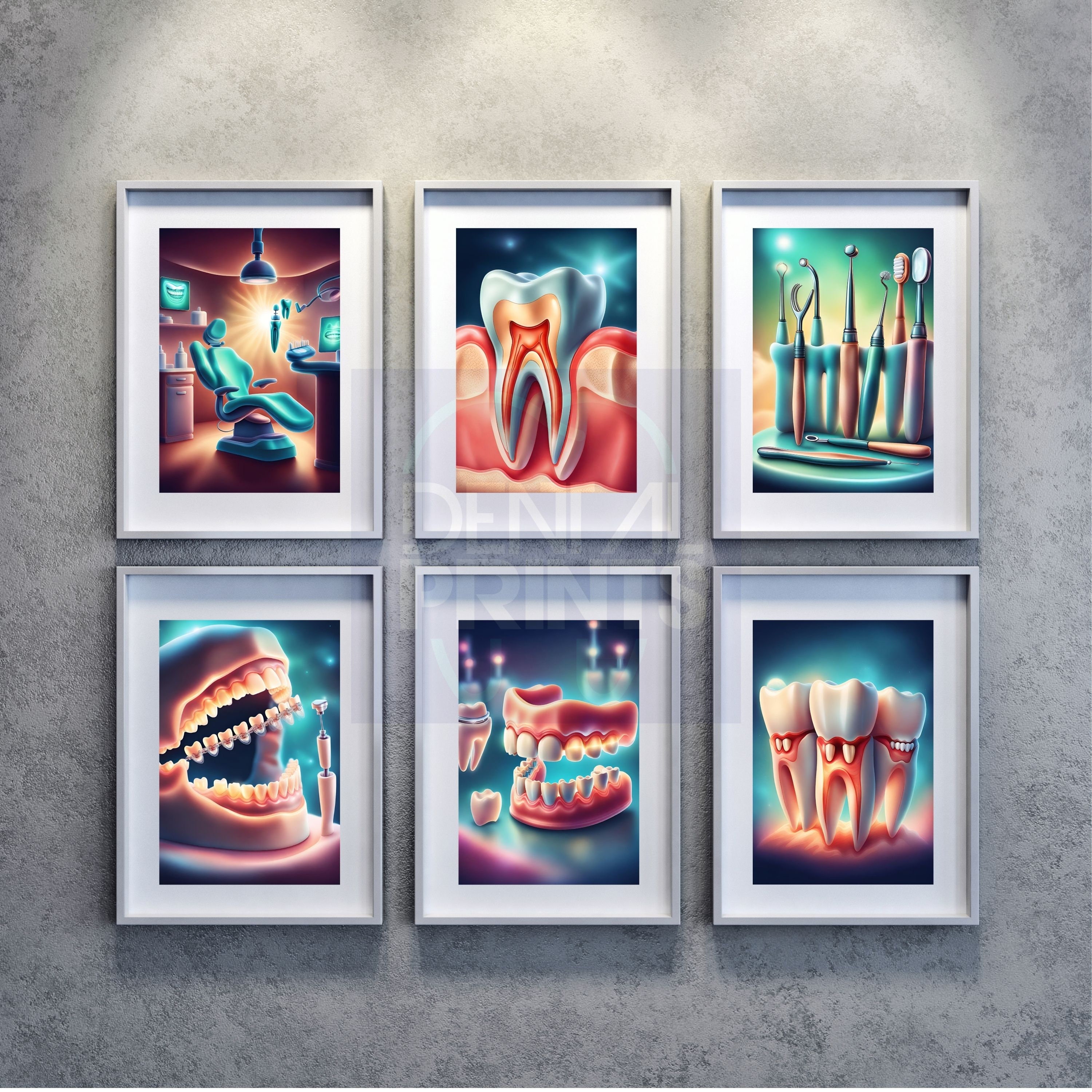 Set of 6 Dental Paintings Realism 3d Art Decoration for Dental Clinic ...