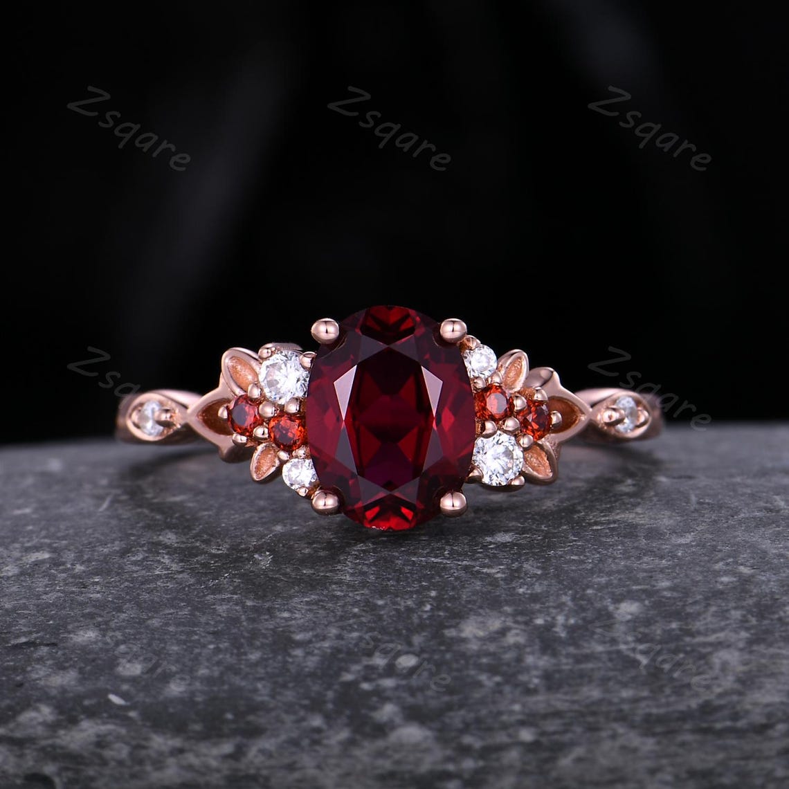 Vintage Oval Ruby Couples Ring Antique His and Hers Wedding Band Rose ...