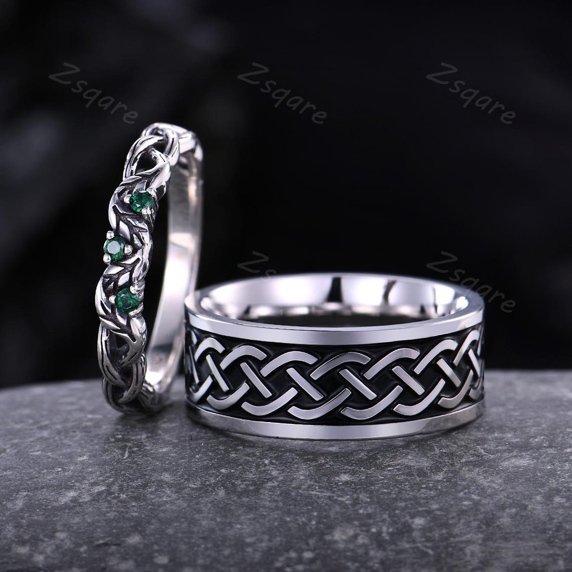 Enchanted Forest Silver Wedding Ring Set Celtic Twist Branch for ...