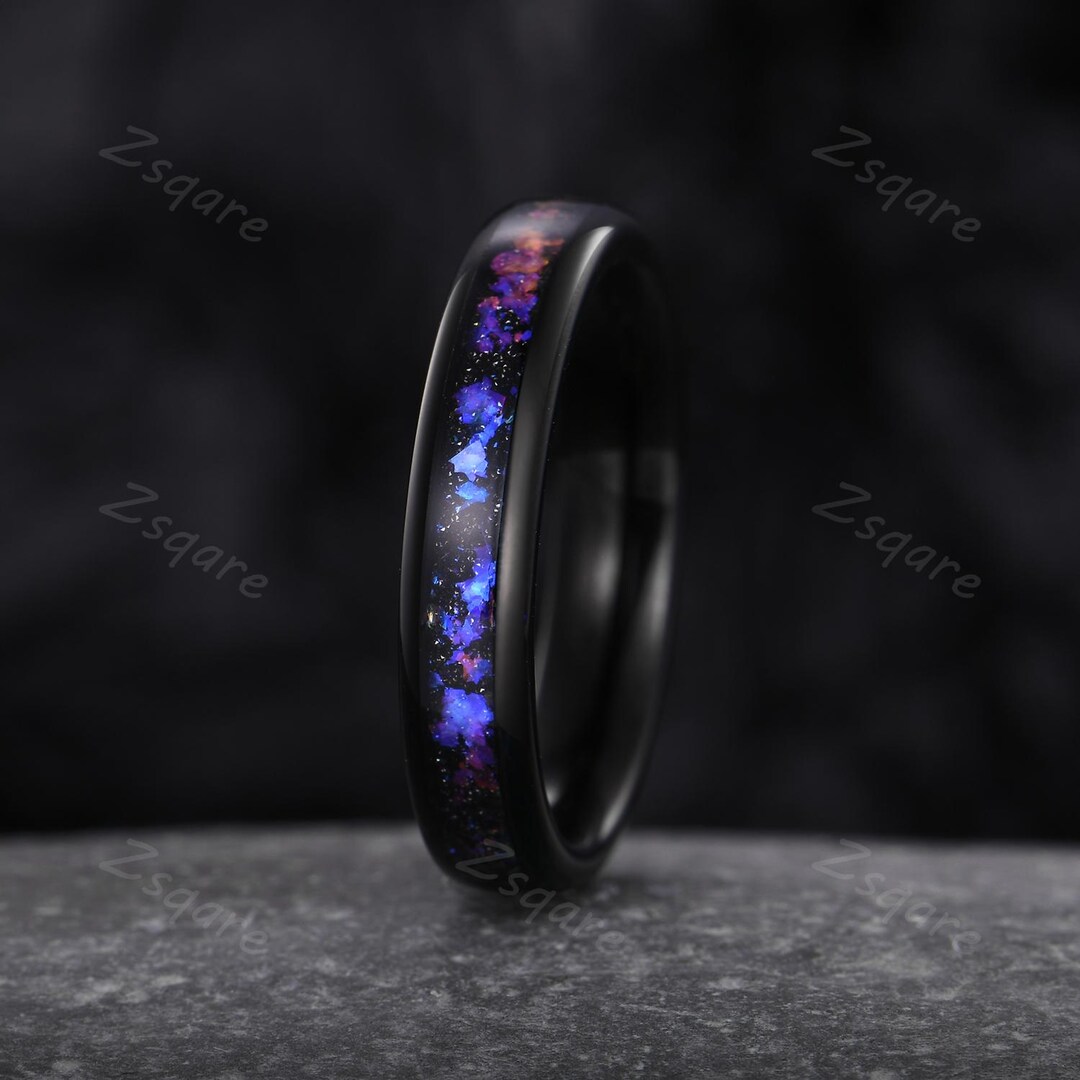 4mm Galaxy Meteorite Wedding Ring: Orion Nebula Resin Inlay, Rose Gold ...