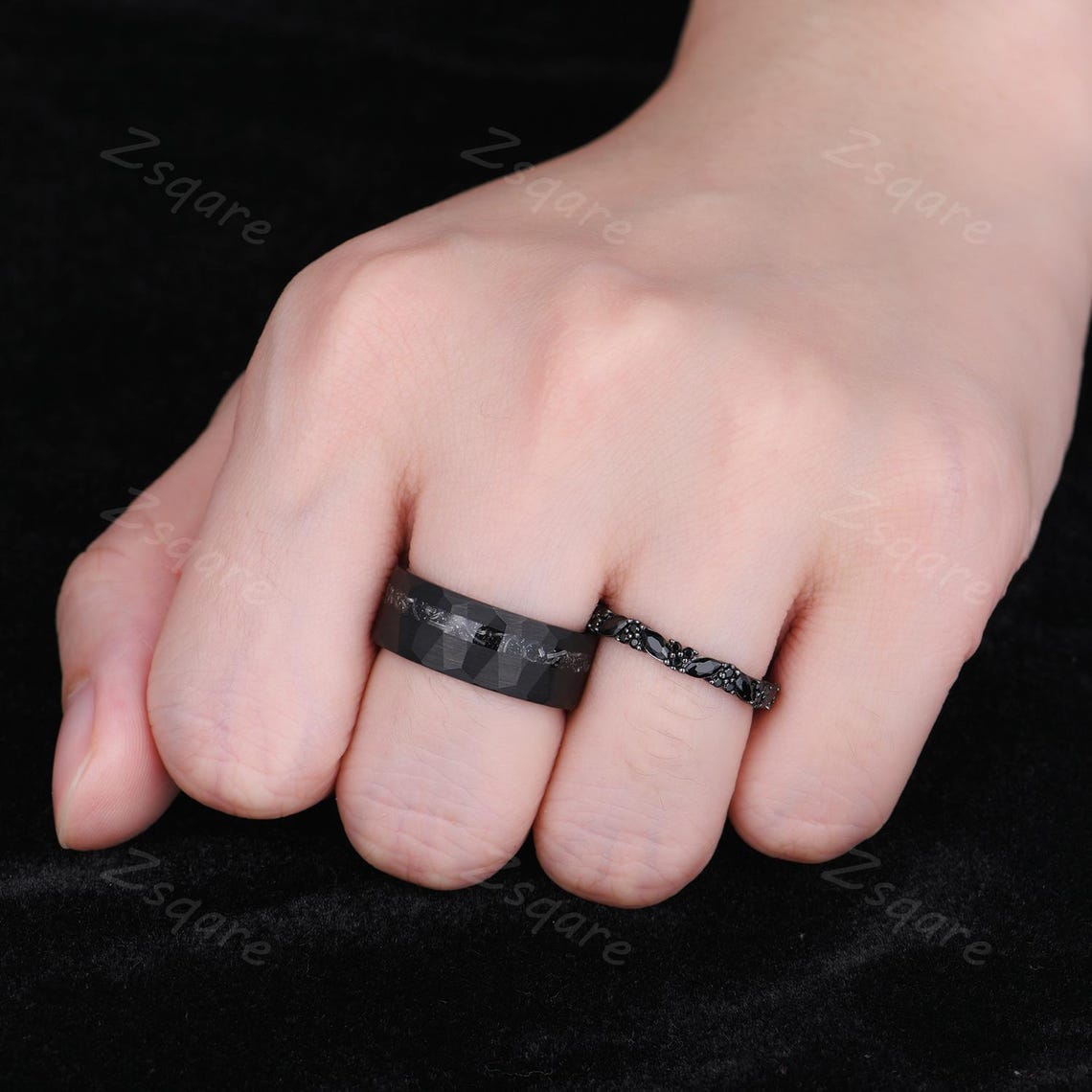 Outer Space Couple's Wedding Band Black Gold Matching Bands Black ...