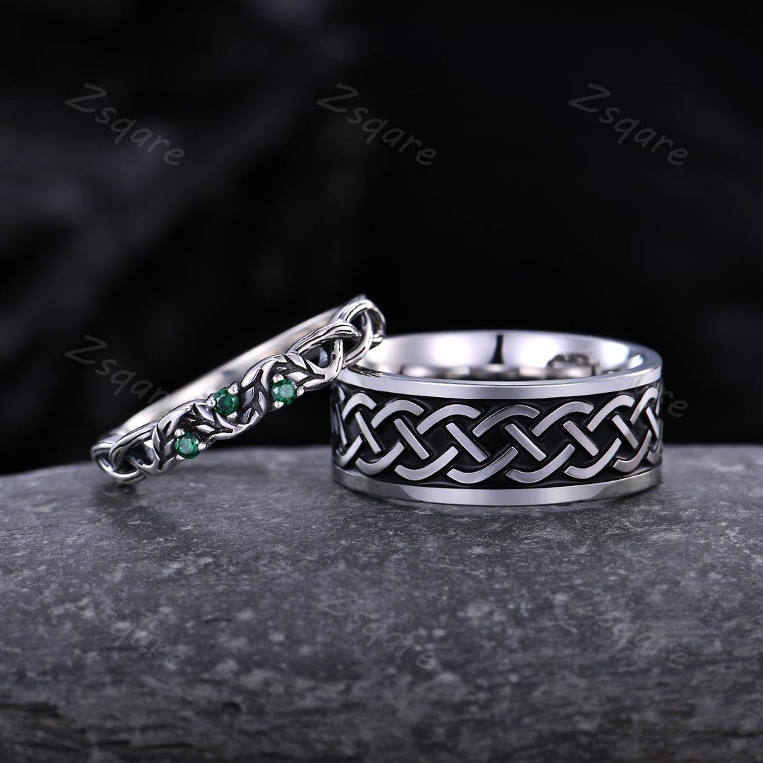 Enchanted Forest Silver Wedding Ring Set Celtic Twist Branch for ...