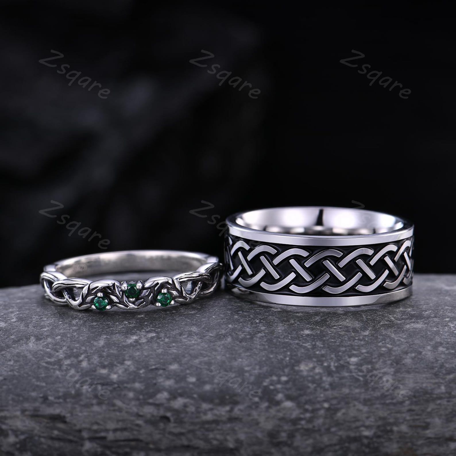 Enchanted Forest Silver Wedding Ring Set Celtic Twist Branch for ...