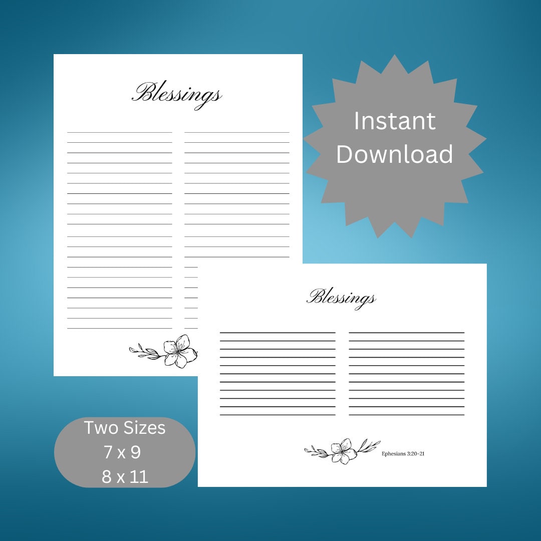 Blessings List Printable | Gratitude Journal Page | Digital Download ...