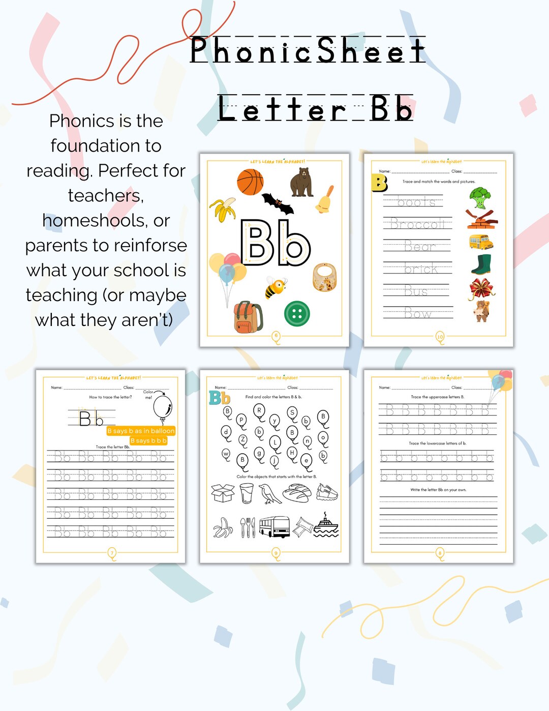 Alphabet Bundle: Letter B Printables Pack | Tracing, Writing, Phonics ...