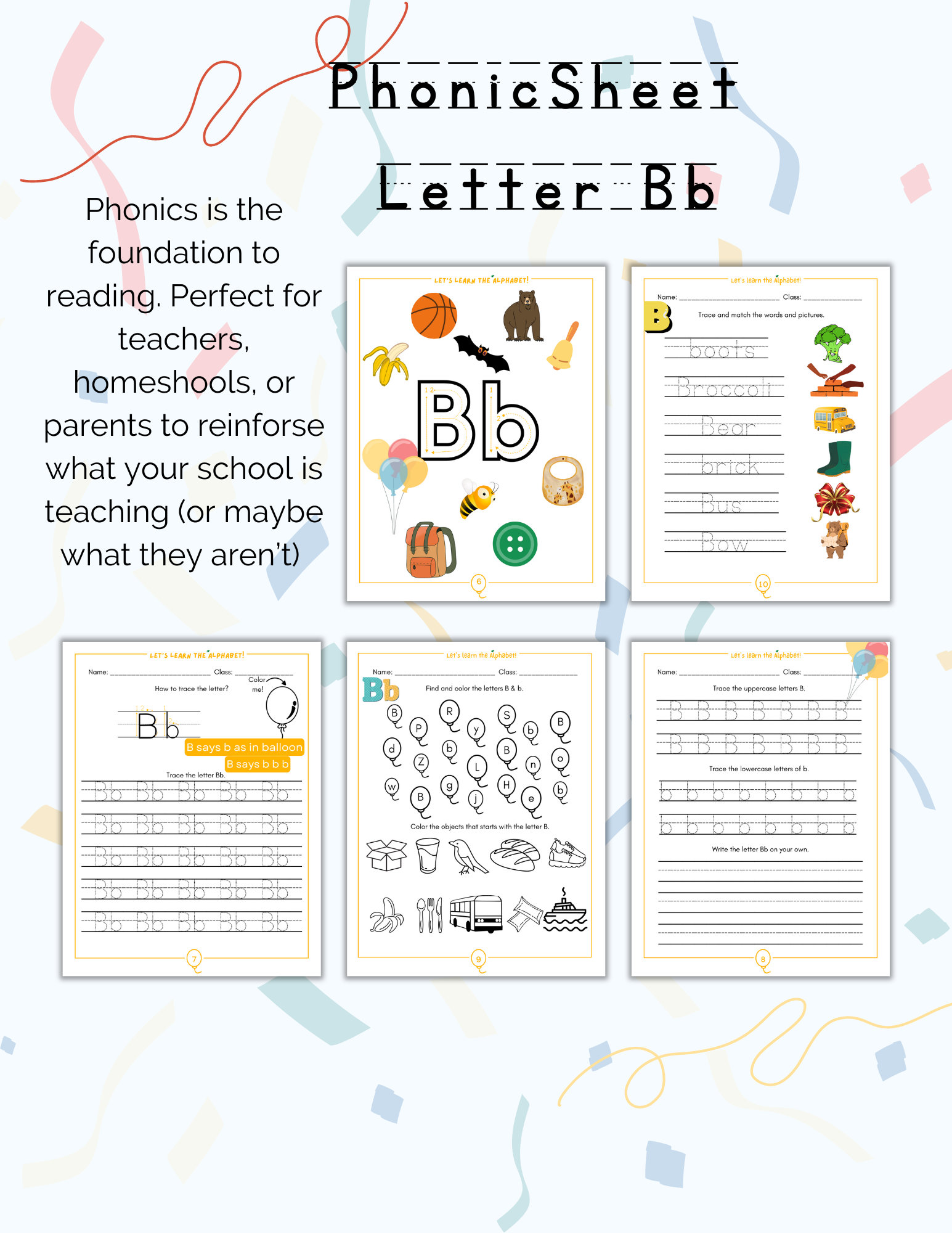 Alphabet Bundle: Letter B Printables Pack Tracing, Writing, Phonics ...