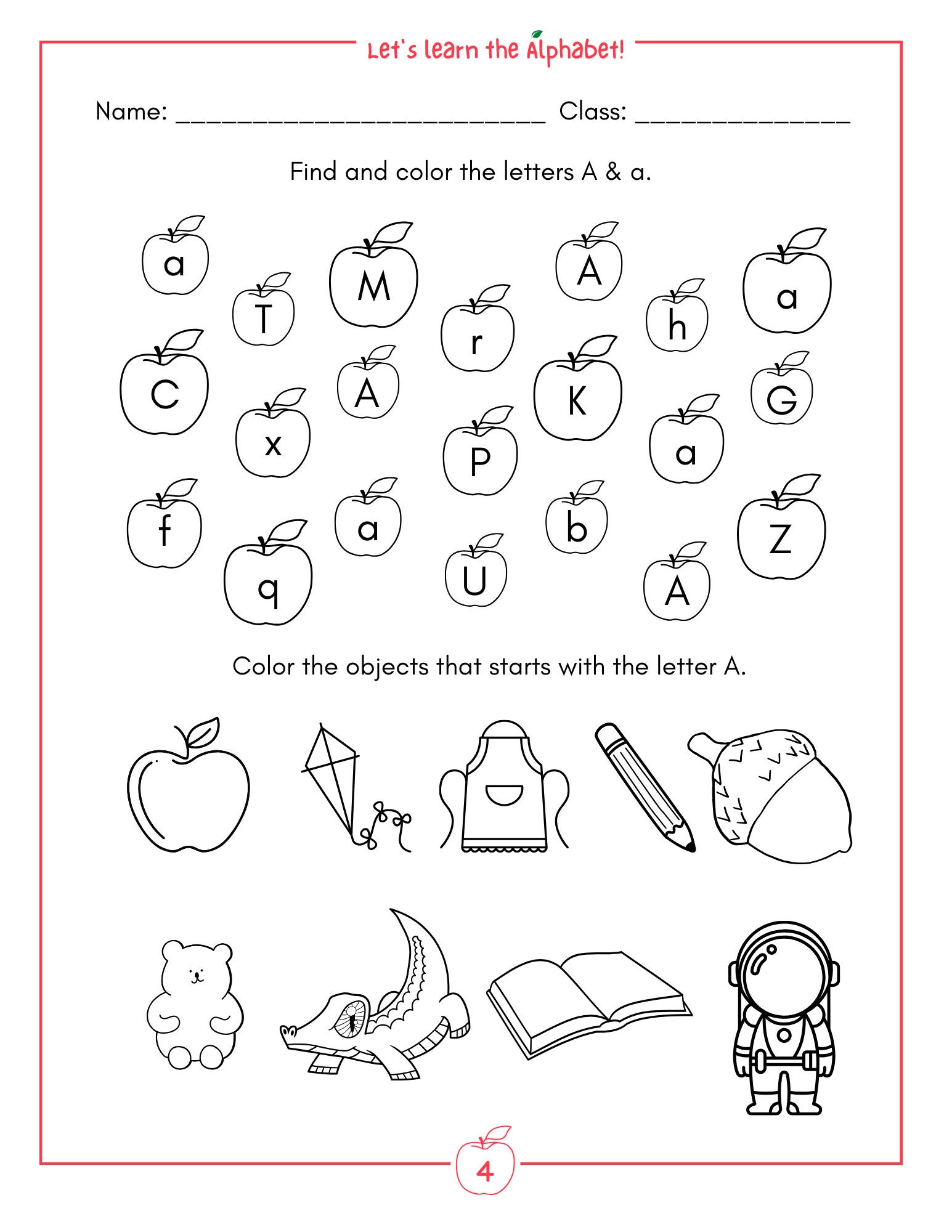 Printable Phonic Worksheets for Letter A, Preschool or Kindergarten ...