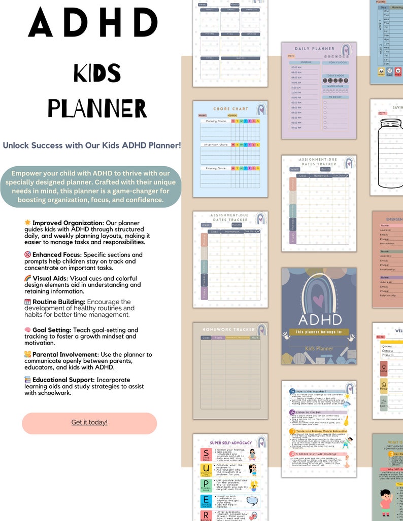 Printable ADHD Planner for Kids Student, Teacher, and Parents Help Stay ...