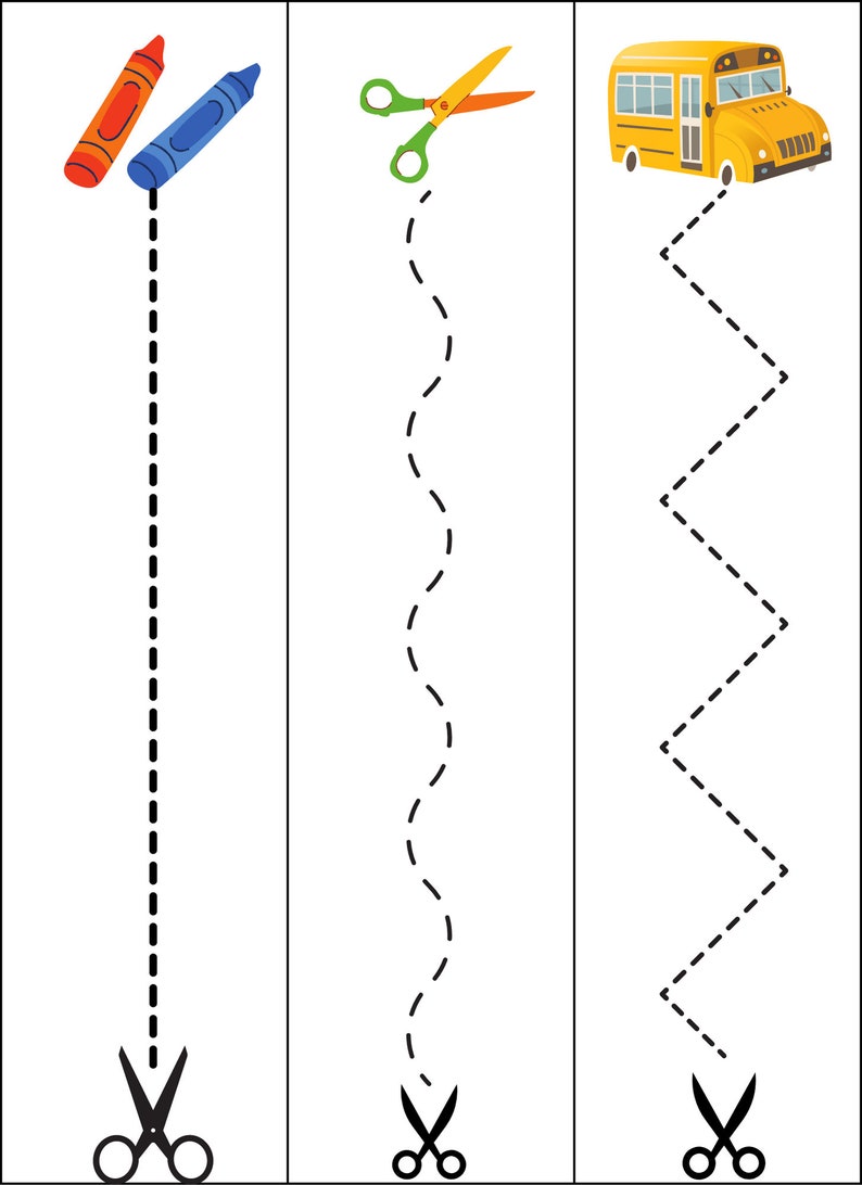 Back to School Cutting Strips for Toddler, Preschool, Kindergarten PK2 ...