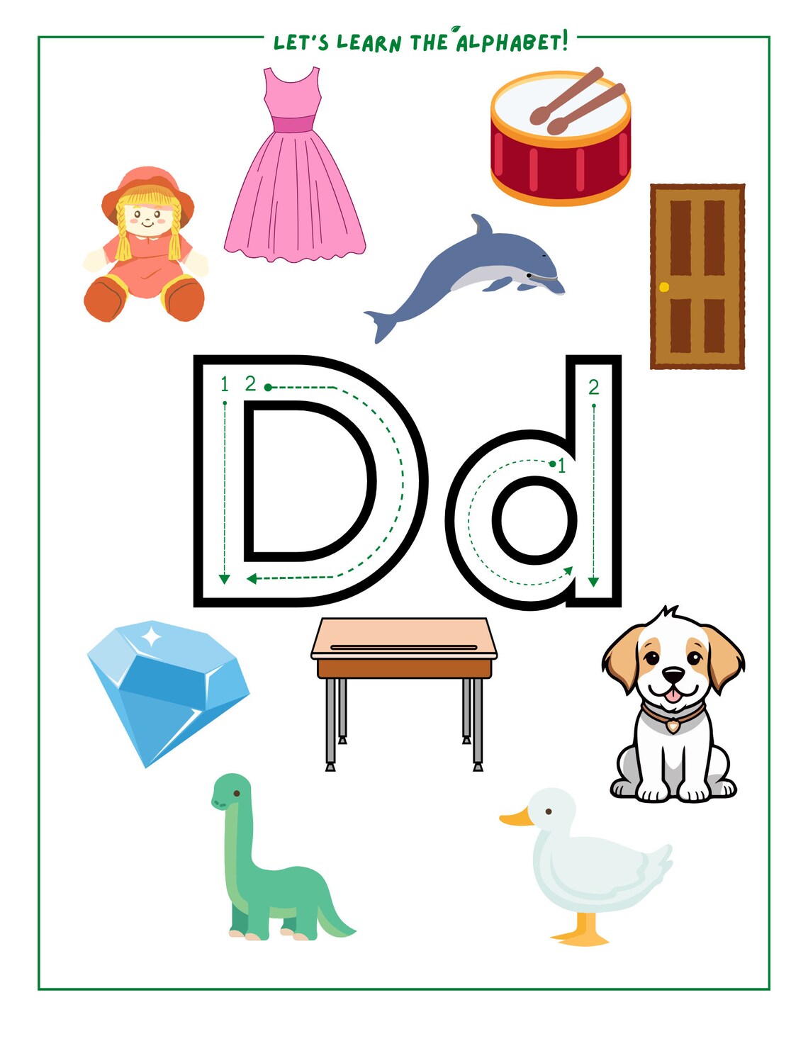 Printable Phonic Worksheets Letter D, Preschool Kindergarten Students ...