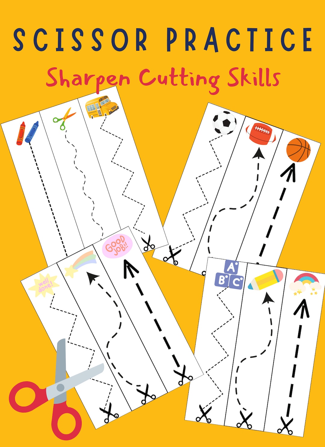 Back to School Cutting Strips for Toddler, Preschool, Kindergarten PK2 ...