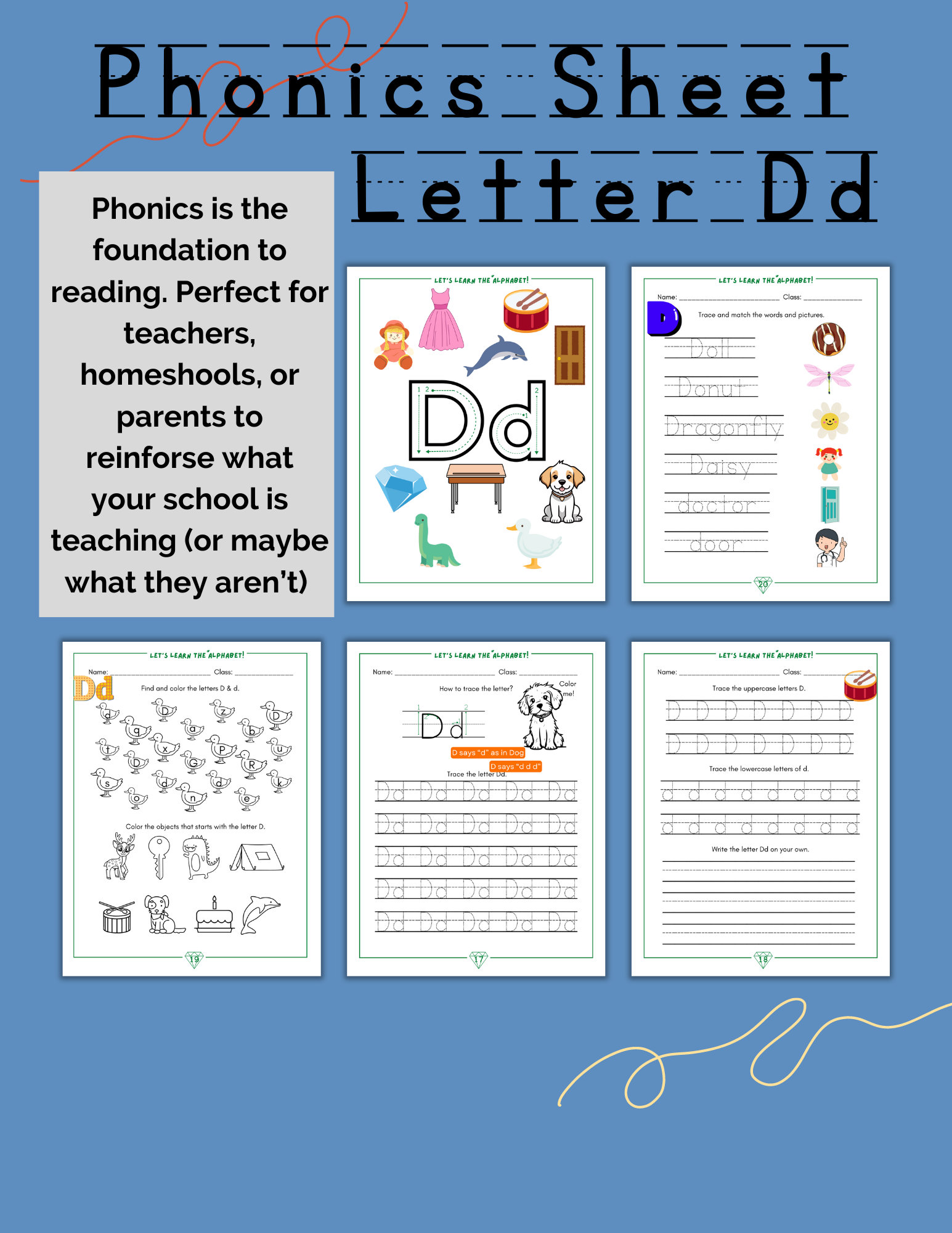 Printable Phonic Worksheets Letter D, Preschool Kindergarten Students ...