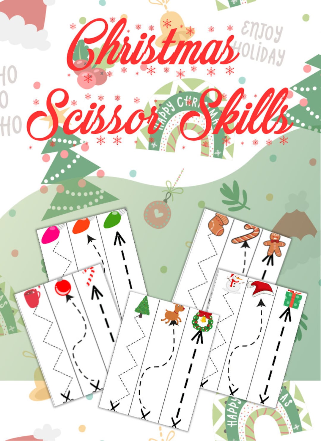 Christmas Holiday Cutting Strips for Toddler, Preschool, Kindergarten ...