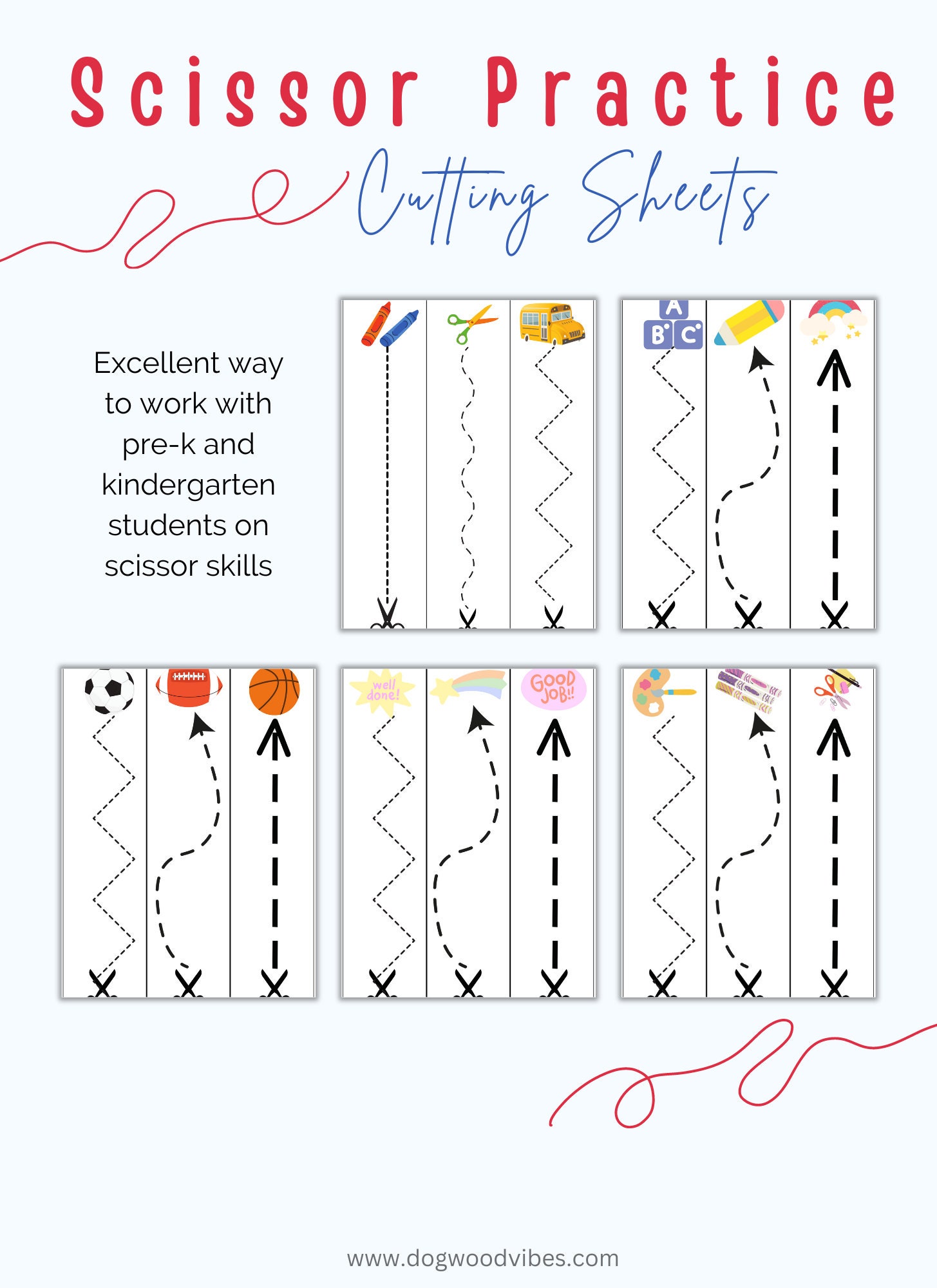 Back to School Cutting Strips for Toddler, Preschool, Kindergarten PK2 ...