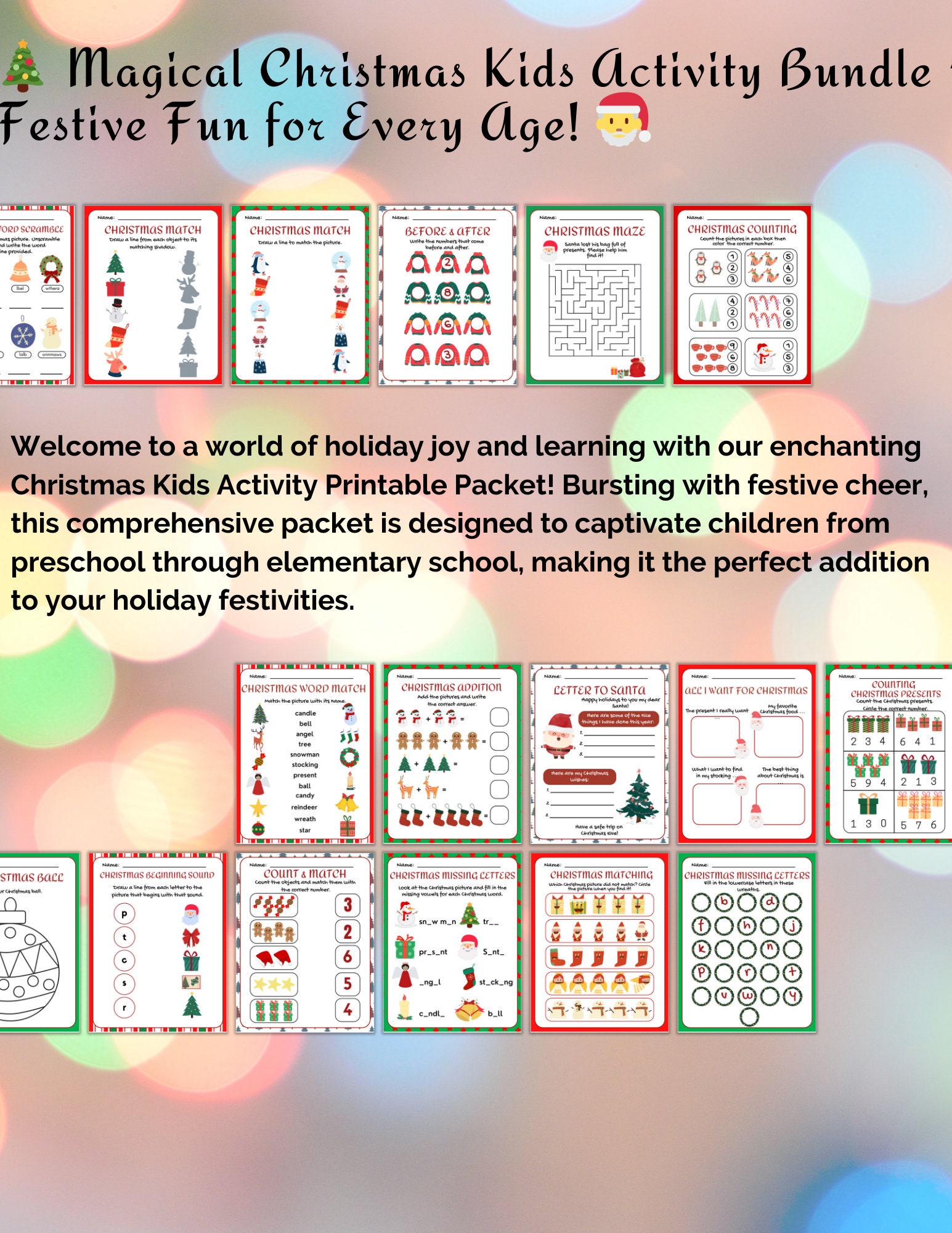 30 Printable Christmas Activities, Christmas Activity Bundle, Kid's ...