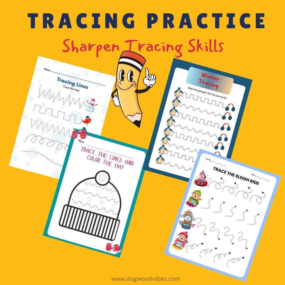 Back to School Winter Tracing Sheets for Toddler, Preschool ...