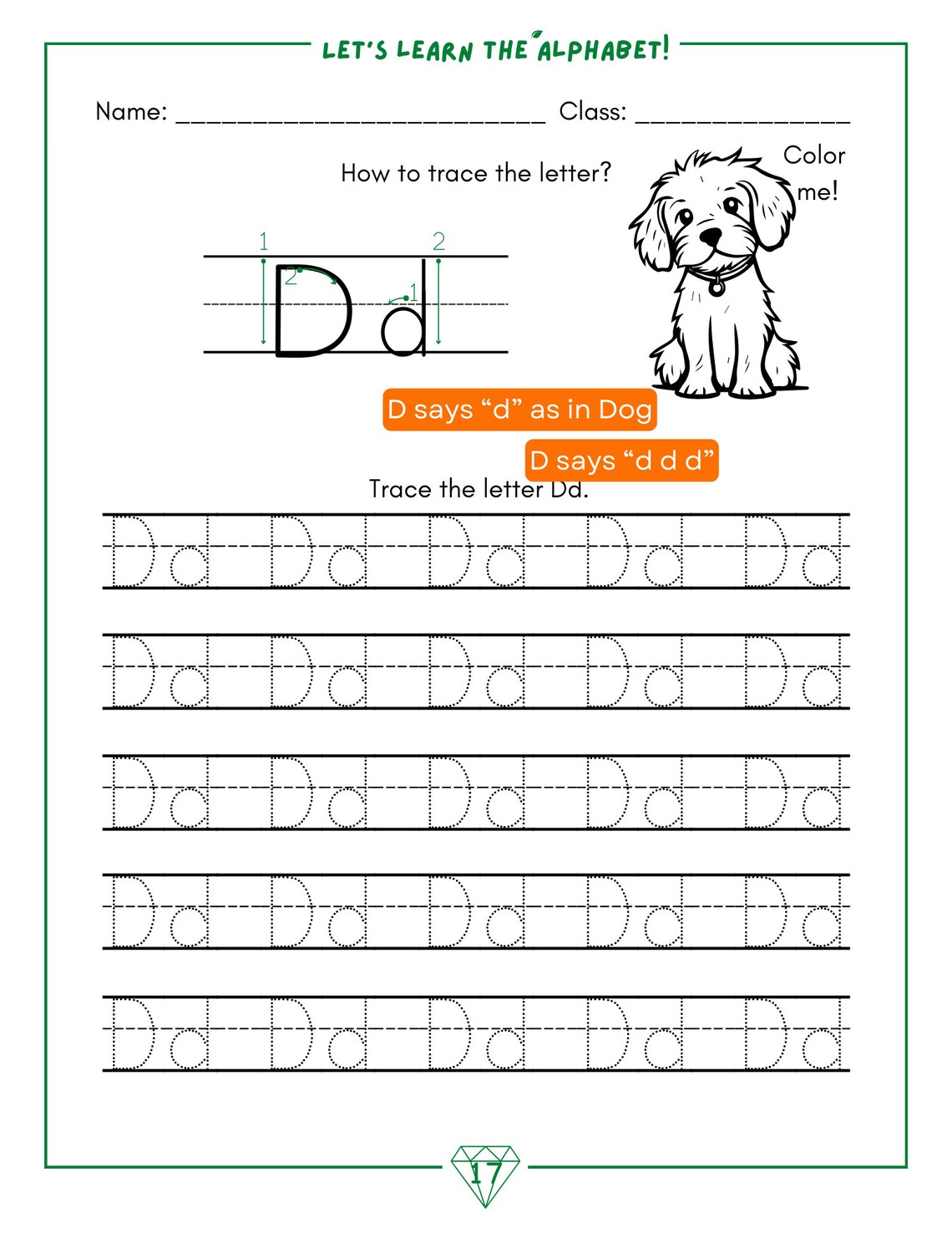 Printable Phonic Worksheets Letter D, Preschool Kindergarten Students ...