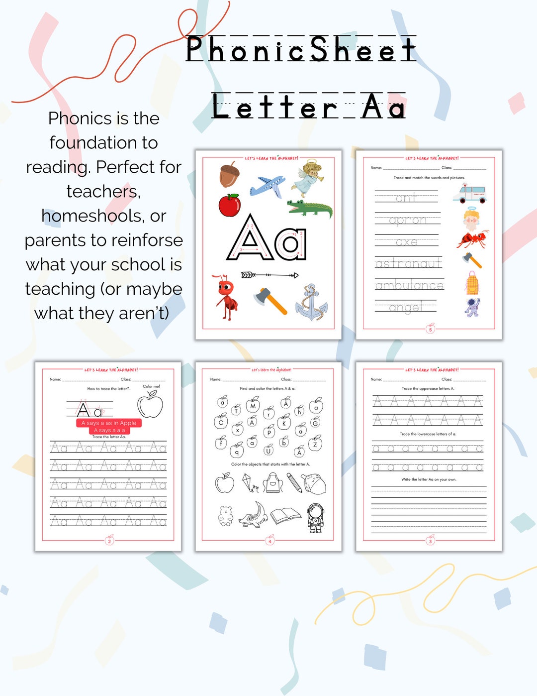 Printable Phonic Worksheets for Letter A, Preschool or Kindergarten ...