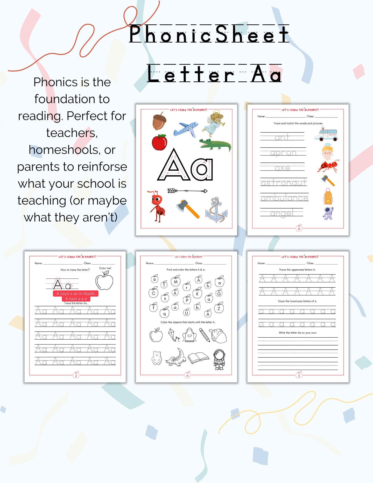 Printable Phonic Worksheets for Letter A, Preschool or Kindergarten ...