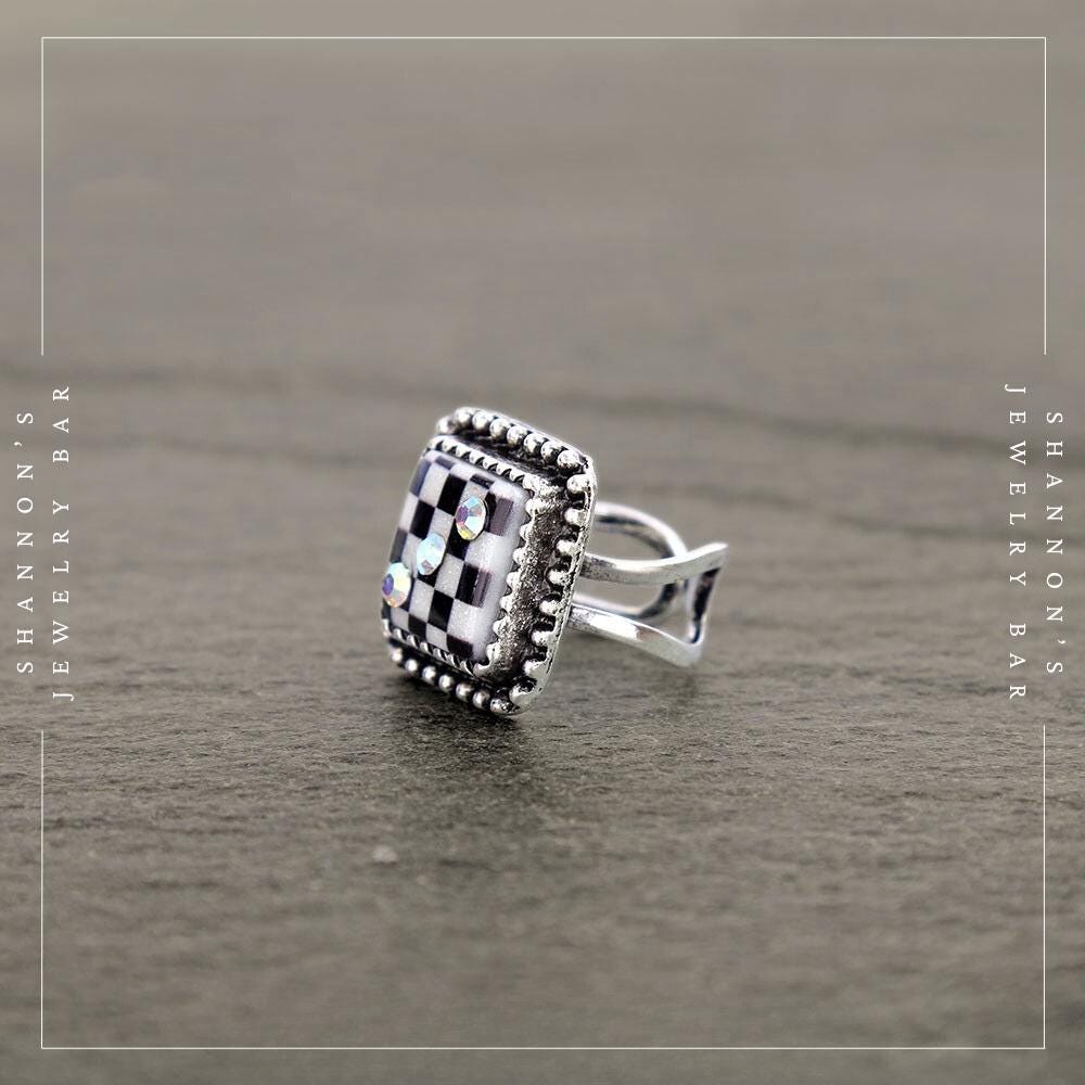 Checkered Dice Ring, Adjustable Ring, Western Inspired Jewelry, Dice ...