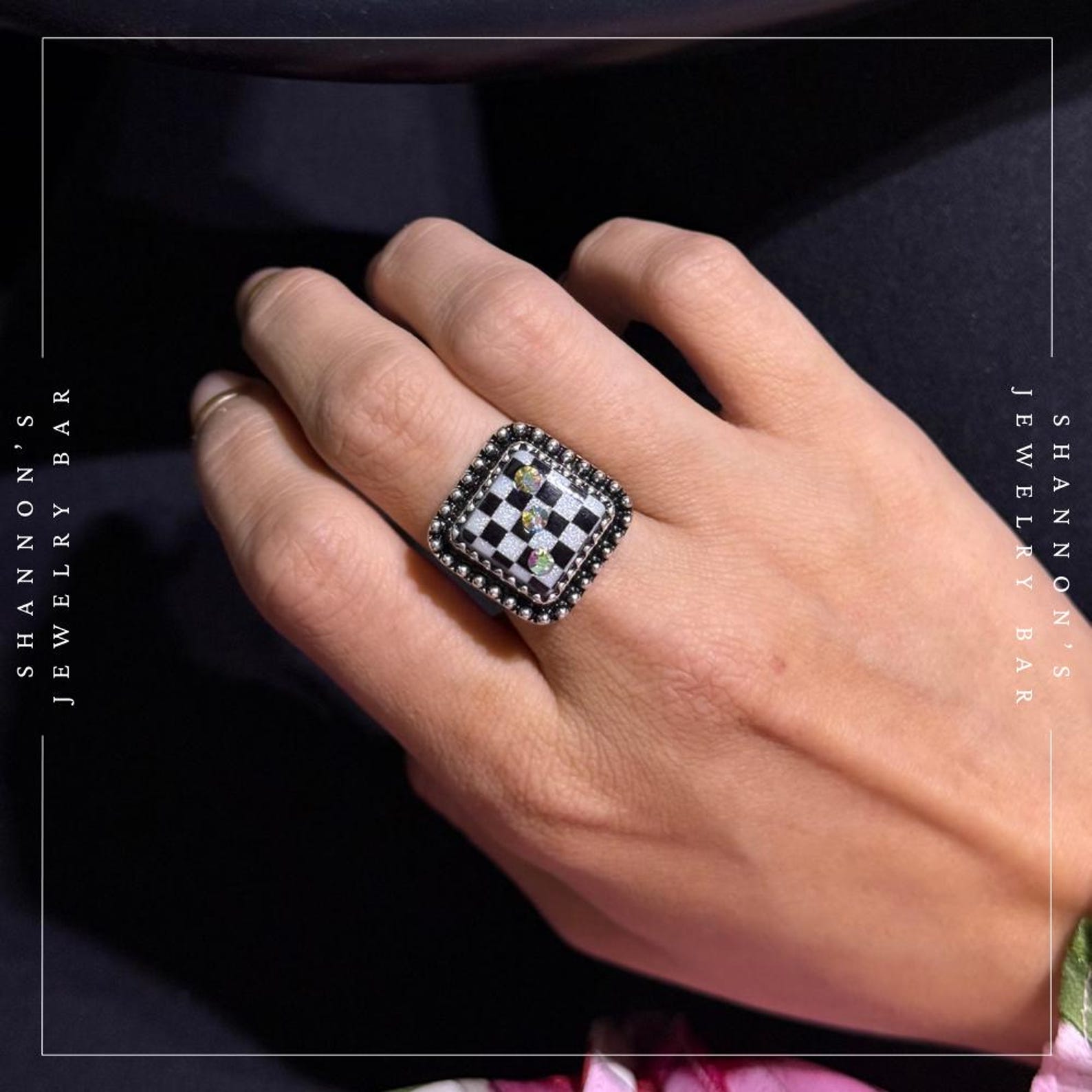Checkered Dice Ring, Adjustable Ring, Western Inspired Jewelry, Dice ...