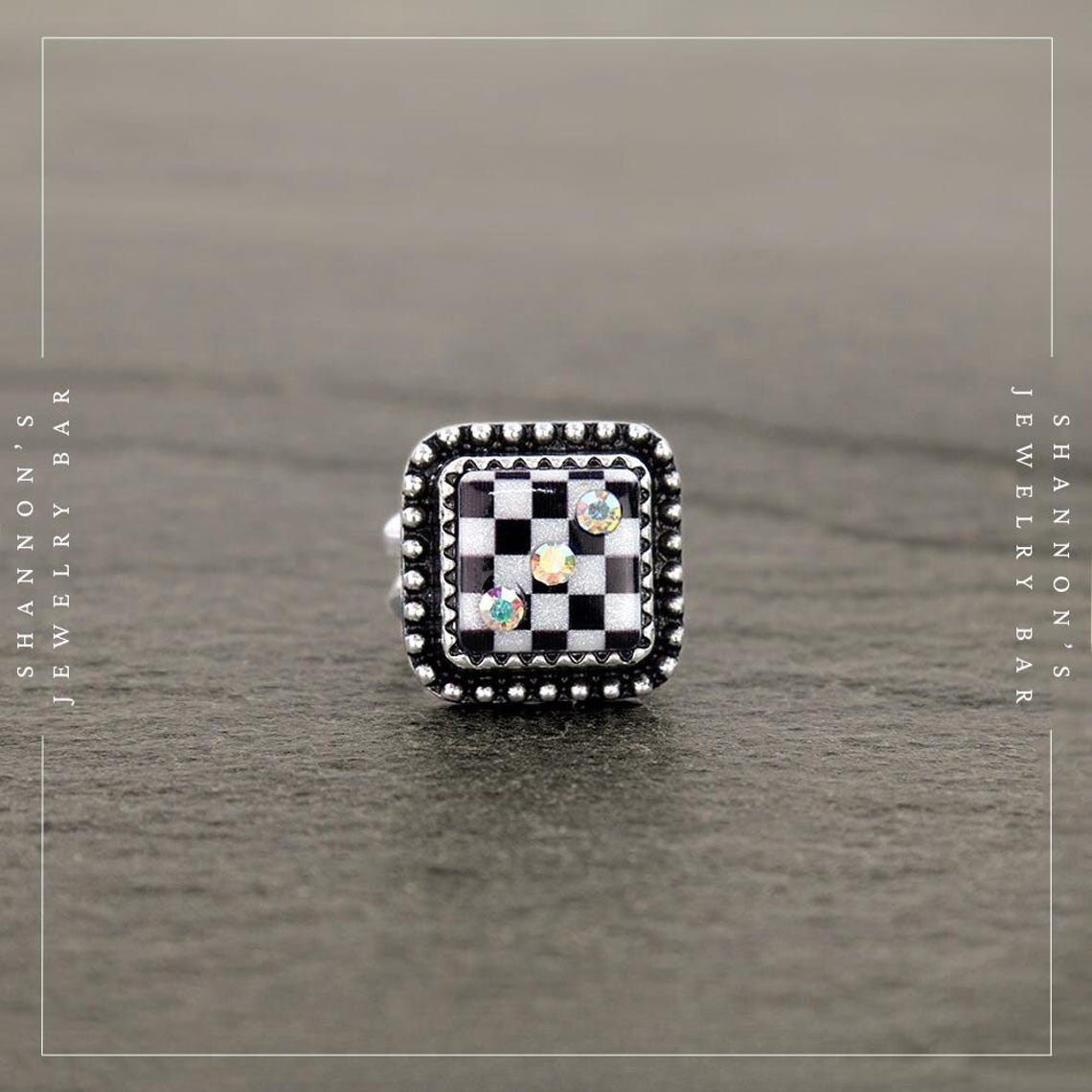 Checkered Dice Ring, Adjustable Ring, Western Inspired Jewelry, Dice ...