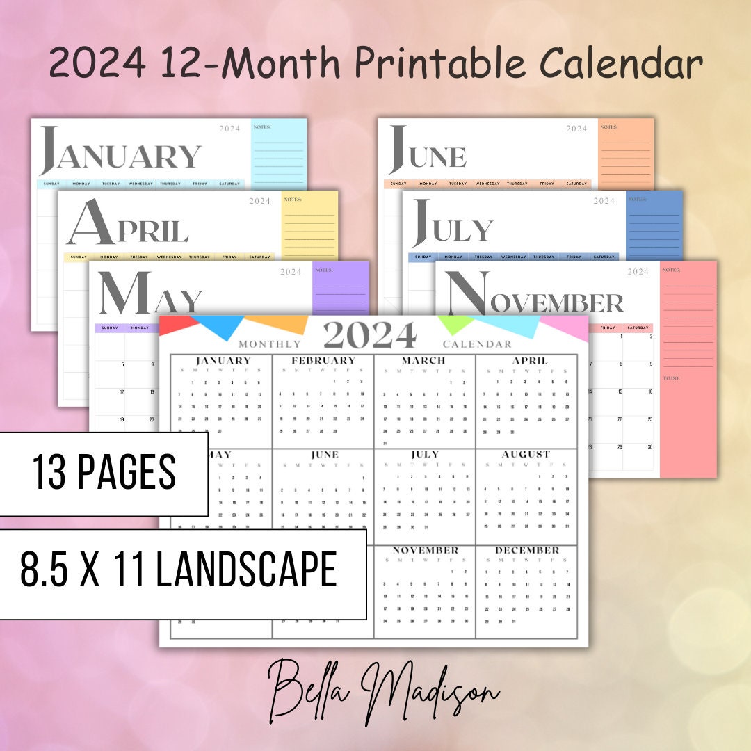 2024 Editable Printable Rainbow Colorway Monthly Calendar | 13 Pages ...