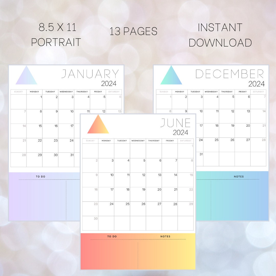 2024 Editable Printable Gradient Style Monthly Calendar | 13 Pages | 8. ...