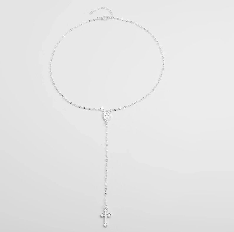 Gold Cross Charm Necklace, Christian Crucifix Bohemia Religious Rosary ...