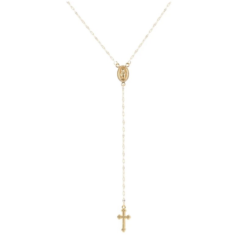 Gold Cross Charm Necklace, Christian Crucifix Bohemia Religious Rosary ...