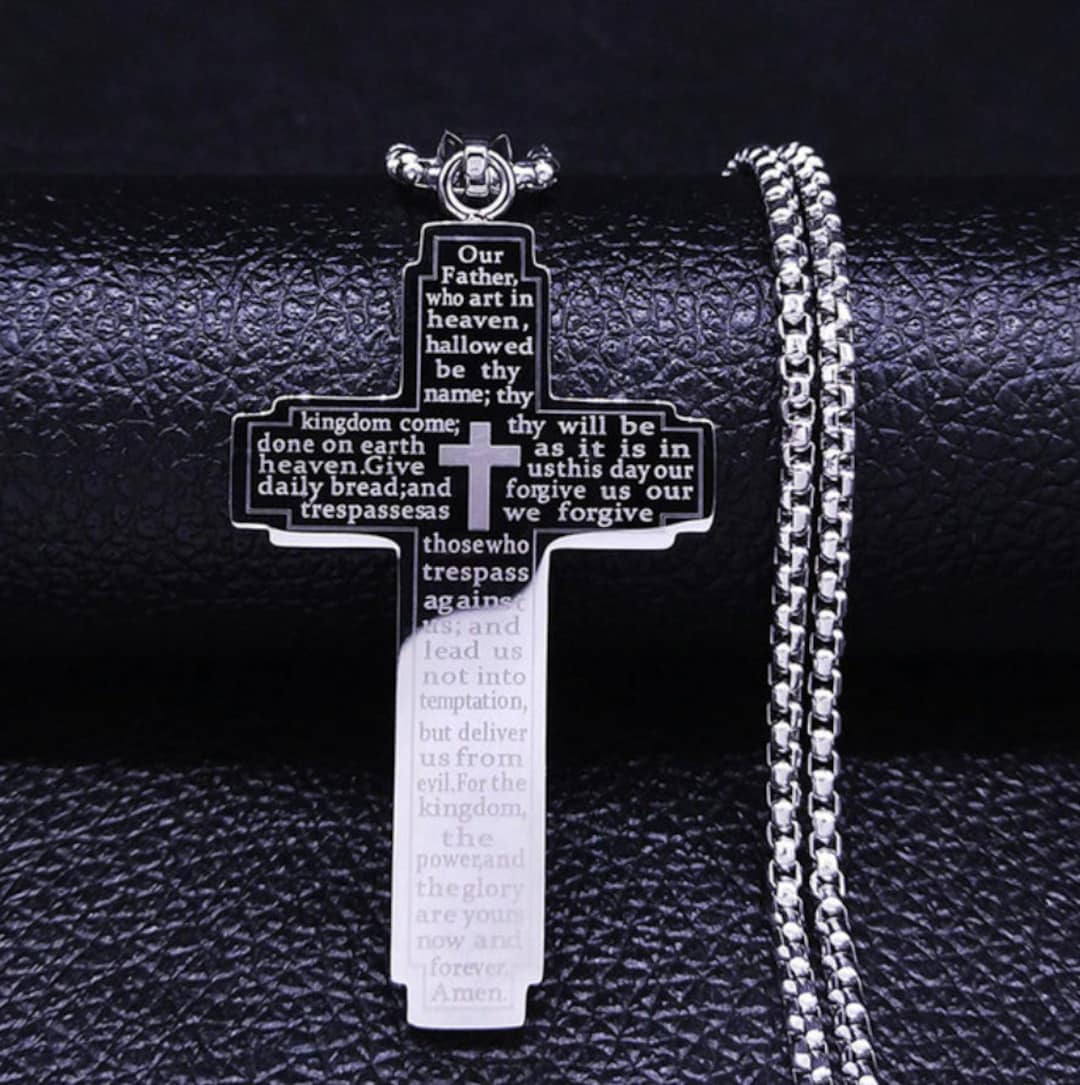 Lords Prayer Cross Chain Silver Pendant, Jesus Crucifix Christian ...