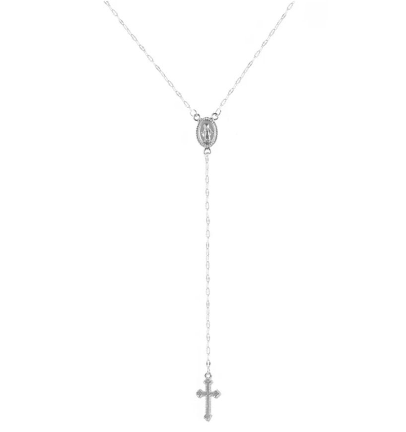 Gold Cross Charm Necklace, Christian Crucifix Bohemia Religious Rosary ...