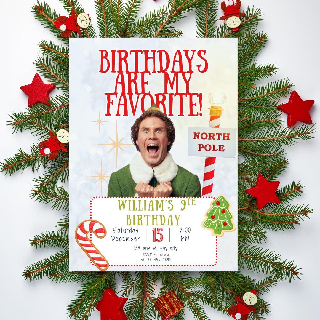 Elf Birthday Invitation Editable | Funny Christmas Birthday Invite ...