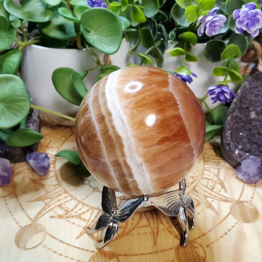 Gemmy Banded Orange Calcite Sphere 66mm Banded Orange Calcite Sphere ...