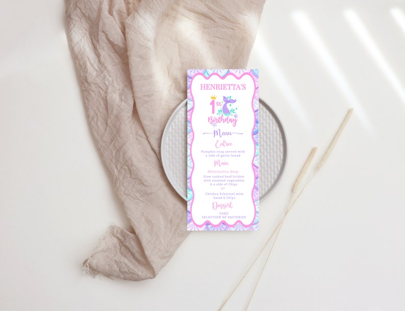 Editable Mermaid Menu, Girl Mermaid 1st Birthday Menu, Under the Sea ...
