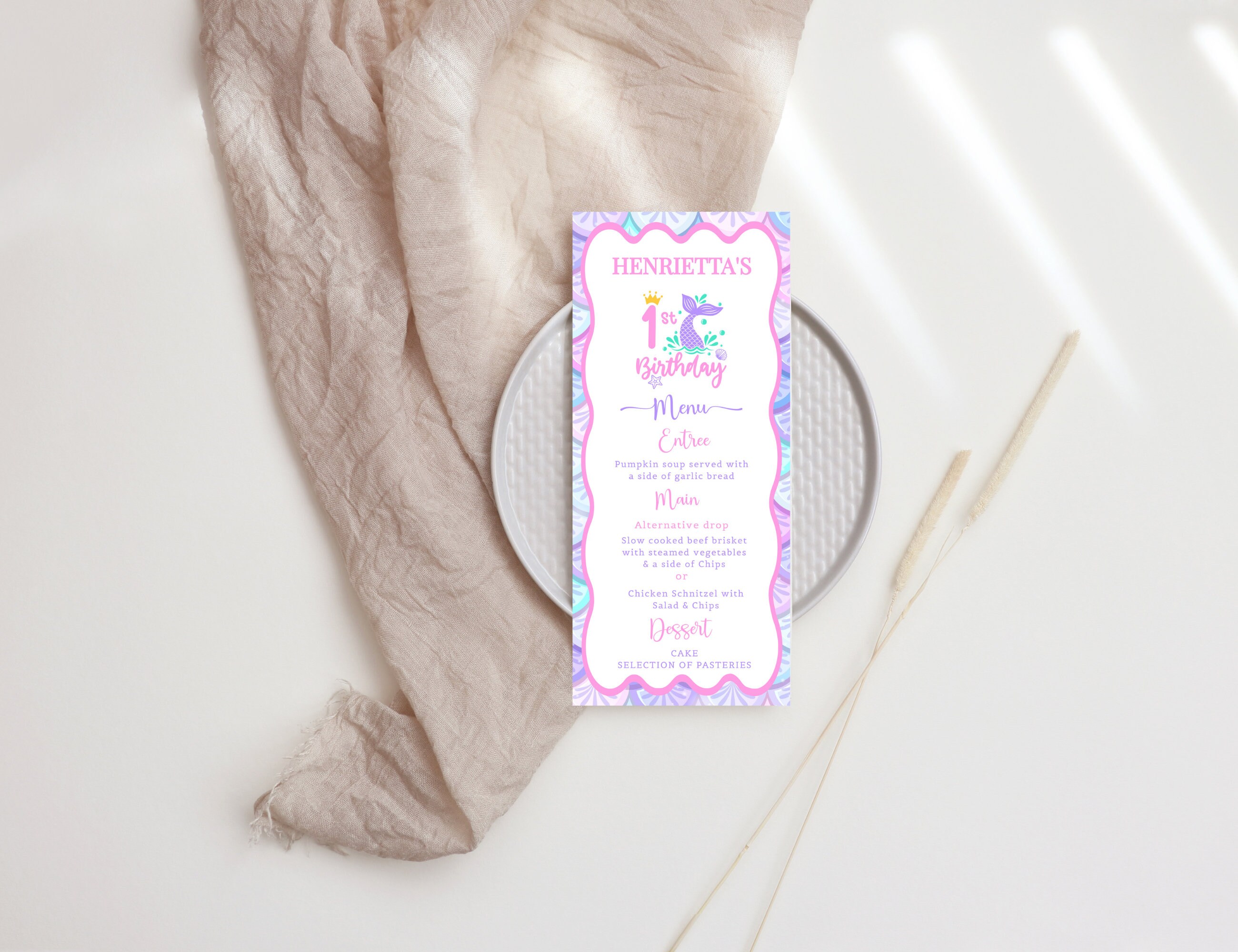 Editable Mermaid Menu, Girl Mermaid 1st Birthday Menu, Under the Sea ...