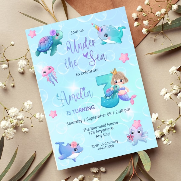 Buy Under the Sea Turning 3 Birthday Invitation Online In India - Etsy ...