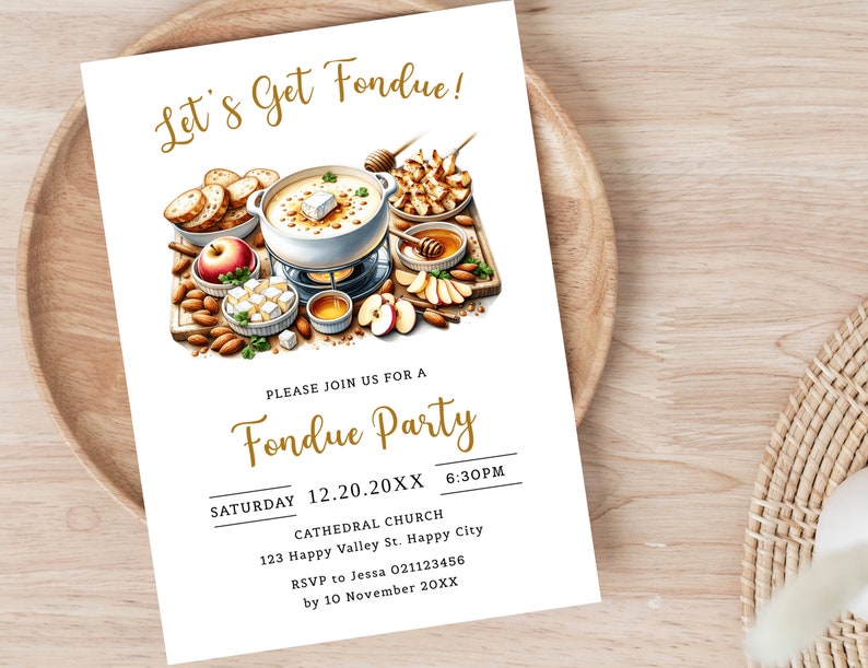 Fondue Party Invitation, Let's Get Fondue Invite Printable, Editable ...