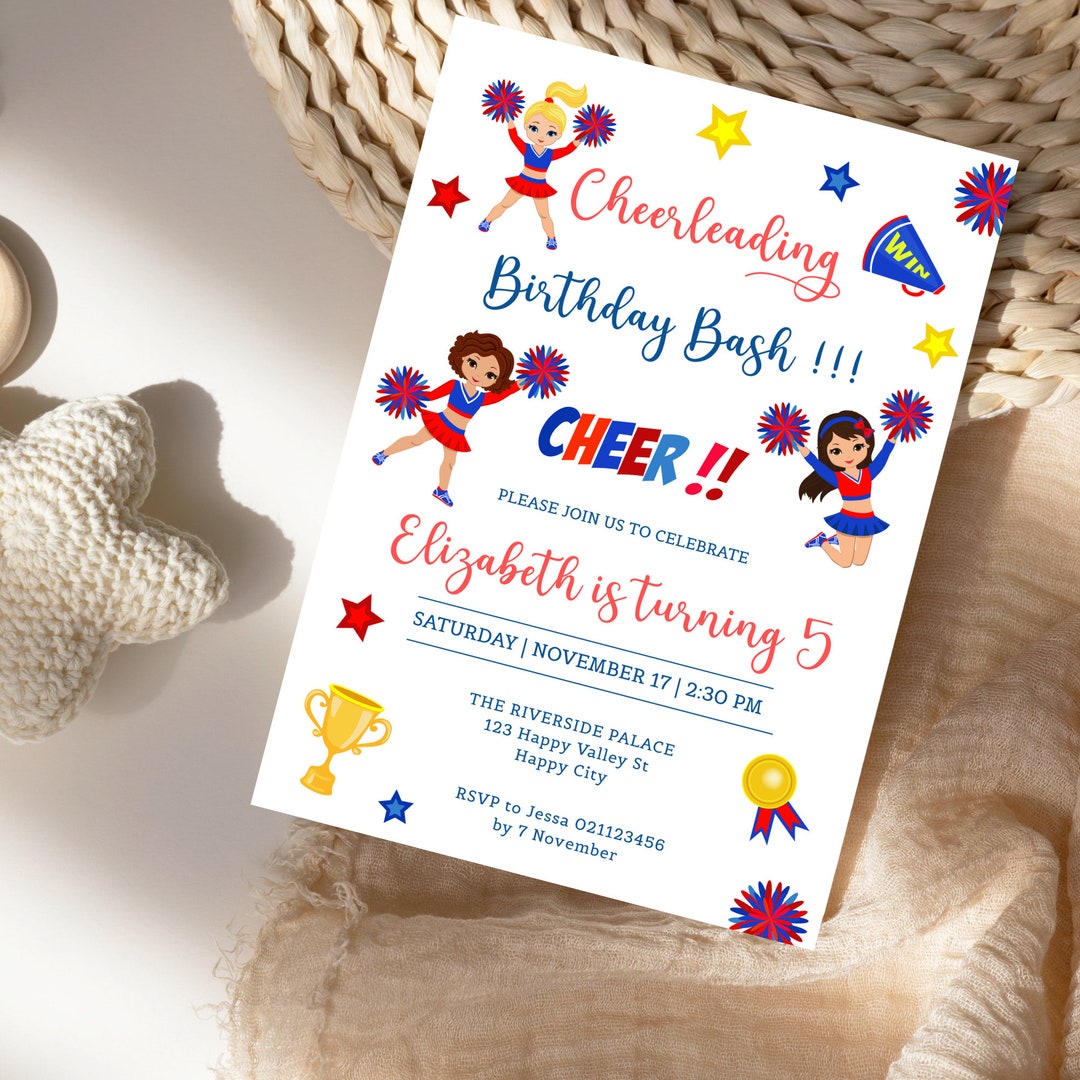 Printable Cheerleading Birthday Invitation Template , Red Blue ...