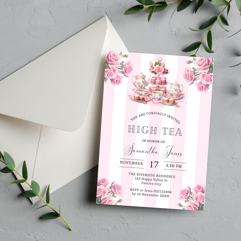 Printable High Tea Party Invite Template, Pink Theme Par-tea Invite ...