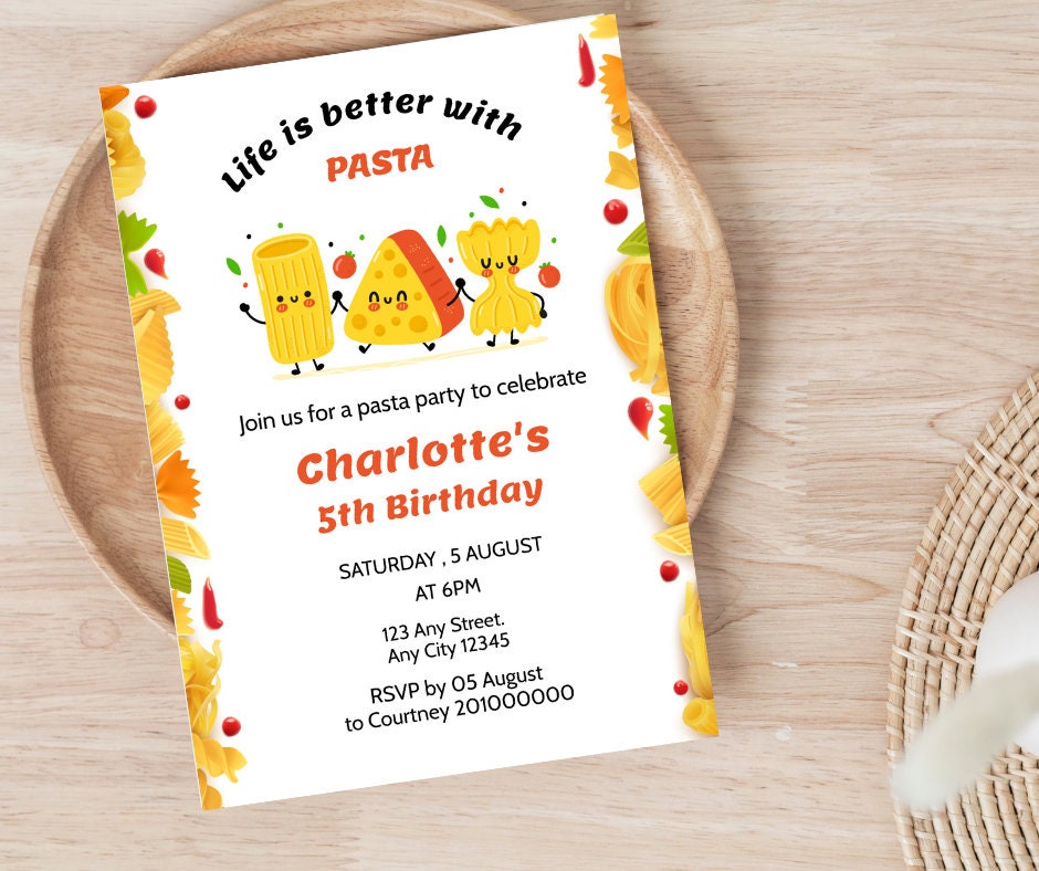 Pasta Birthday Invitation - Spaghetti Birthday Invitation, Italian ...