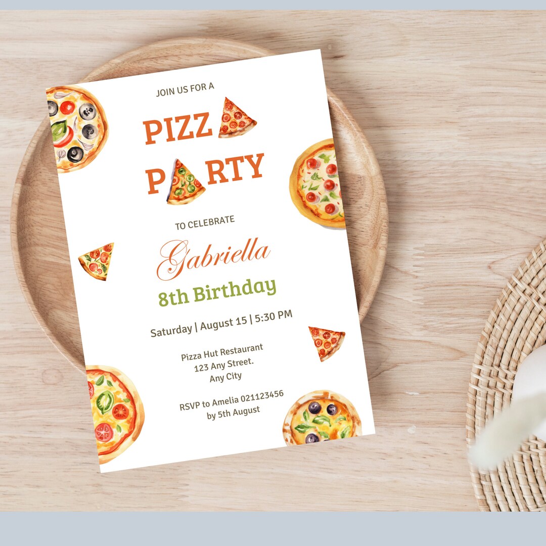 Editable Pizza Party Birthday Invitation| Pizza Birthday Invitation ...