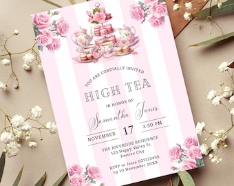 Editable Tea Party Invitation ,victorian Garden Tea Party, Pink Theme ...