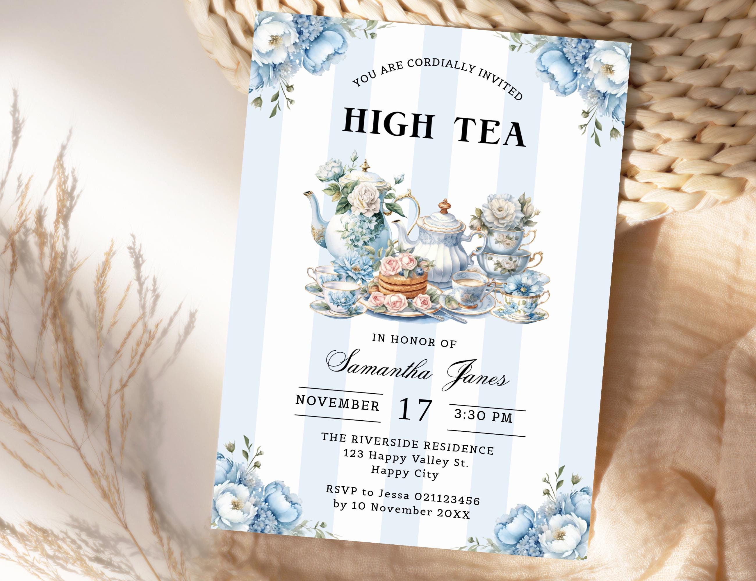 Printable High Tea Party Invite Template, Blue Theme Par-tea Invite ...
