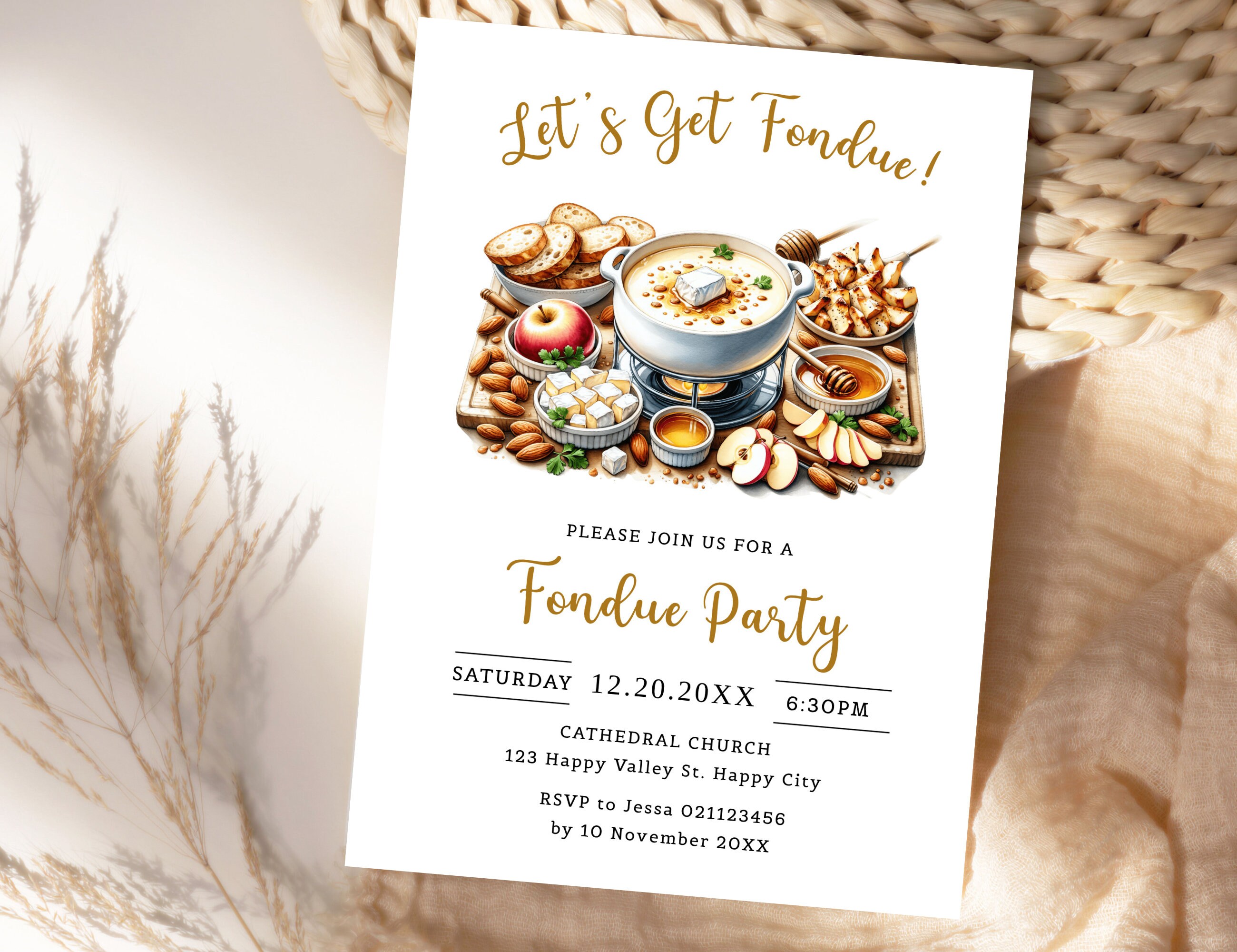 Fondue Party Invitation, Let's Get Fondue Invite Printable, Editable ...