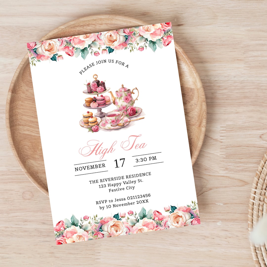 Printable High Tea Party Invite Template, Pink Theme Par-tea Invite ...