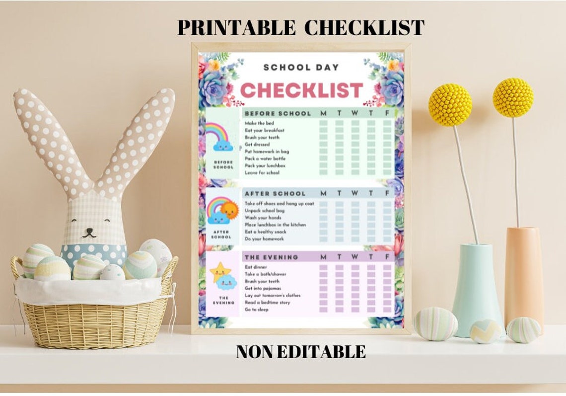 Non Editable School Checklist Template| School Daily Checklist Template ...