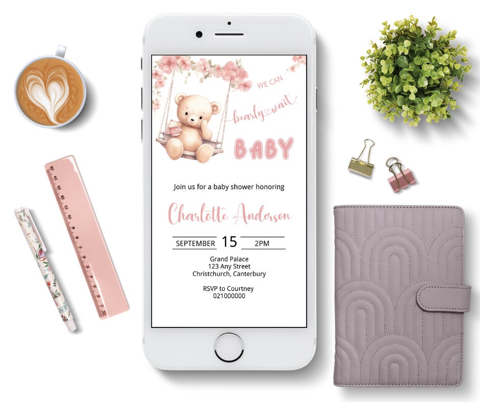 Editable Teddy Bear Floral Bear Theme Baby Shower Evite We - Etsy