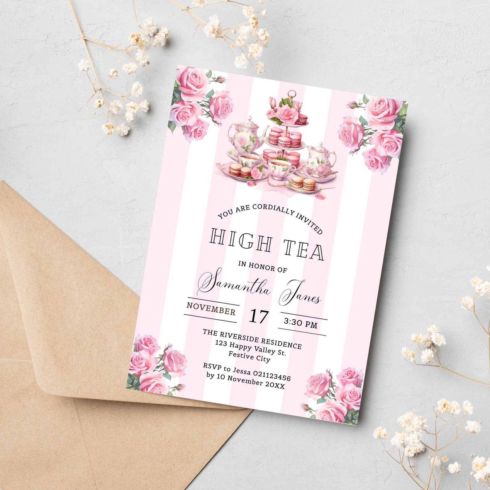 Printable High Tea Party Invite Template, Pink Theme Par-tea Invite ...